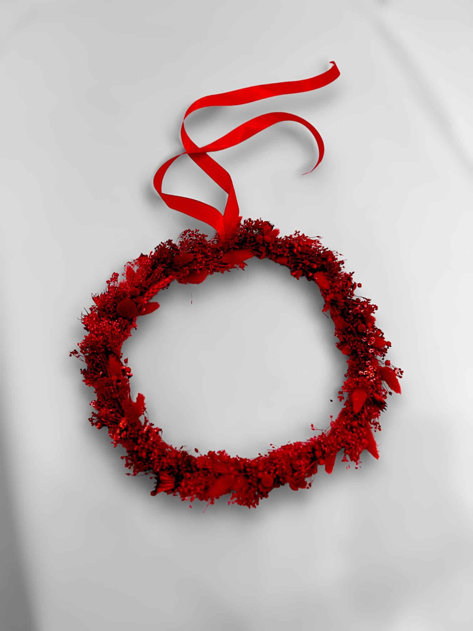 Couronne en fleurs séchées rouges à suspendre - Fleurs d'Auteuil